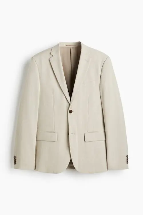 H&m Slim Fit Single-breasted Blazer With Notch Lapels - Beige