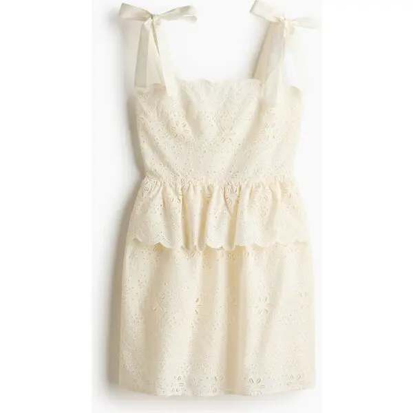 H&m Tie-strap Broderie Anglaise Mini Dress - Cream