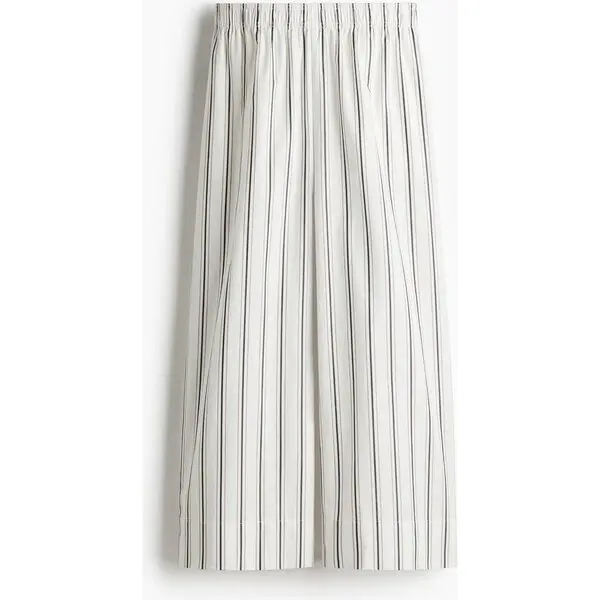 H&m Ankle-length Cotton Trousers With Elasticated Waist - White/striped