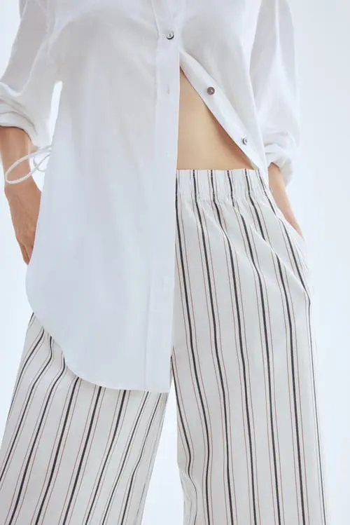 H&m Ankle-length Cotton Trousers With Elasticated Waist