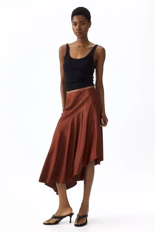 H&m Asymmetric Viscose Midi Skirt - Rust Brown