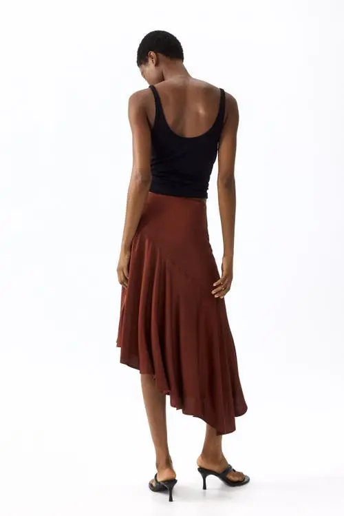 H&m Asymmetric Viscose Midi Skirt - Rust Brown