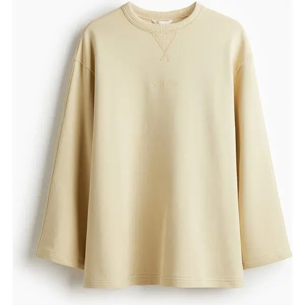 H&m Text Motif Embroidered Crewneck Sweatshirt - Light Yellow/atelier