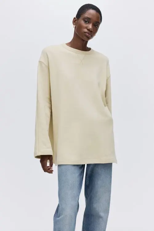 H&m Text Motif Embroidered Crewneck Sweatshirt - Light Yellow/atelier