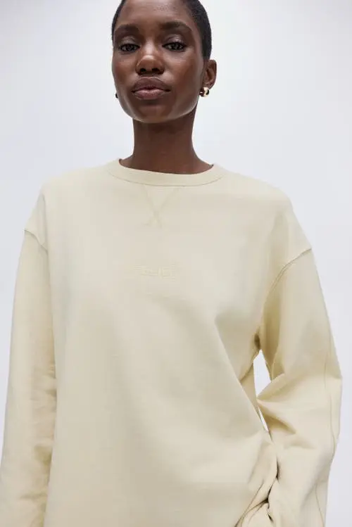 H&m Text Motif Embroidered Crewneck Sweatshirt - Light Yellow/atelier