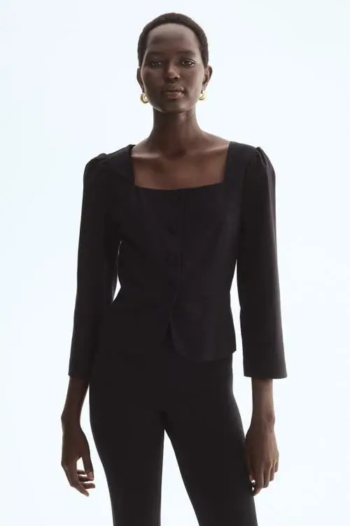 H&m Square Neck Blazer With Puff Sleeves