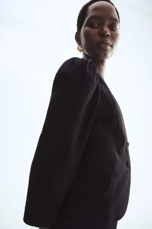 H&m Square Neck Blazer With Puff Sleeves