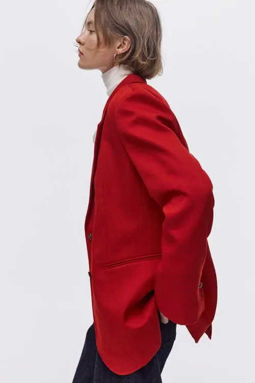 H&m Single-breasted Blazer With Motif-detail Buttons - Red