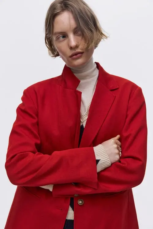 H&m Single-breasted Blazer With Motif-detail Buttons - Red