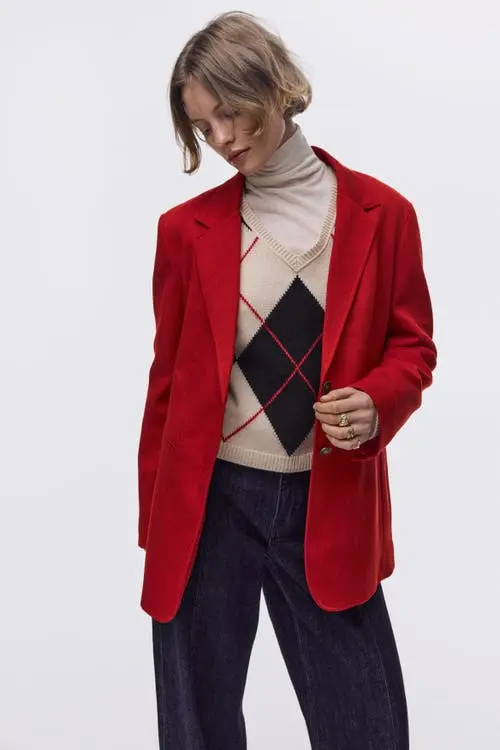 H&m Single-breasted Blazer With Motif-detail Buttons - Red