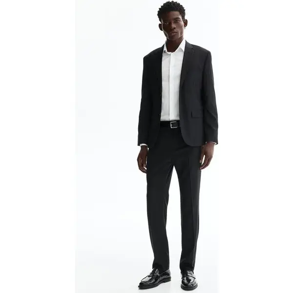 H&M Slim Fit Suit Trousers With Creased Legs - Black