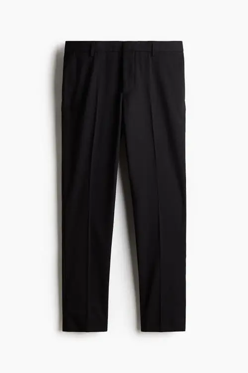 H&M Slim Fit Suit Trousers With Creased Legs - Black