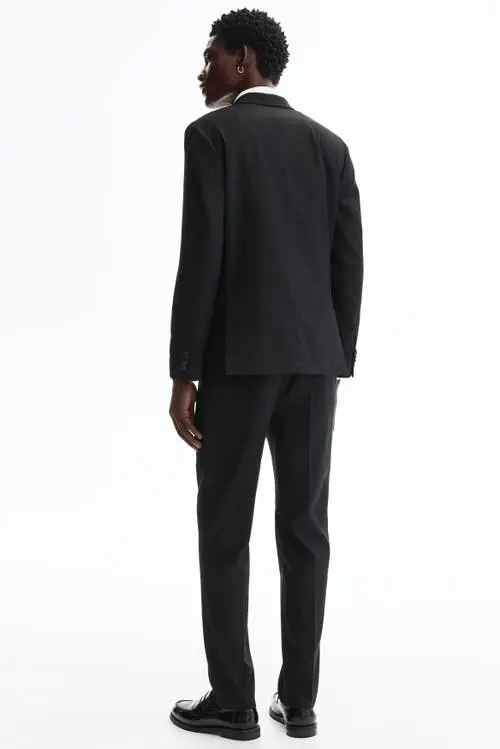 H&M Slim Fit Suit Trousers With Creased Legs - Black