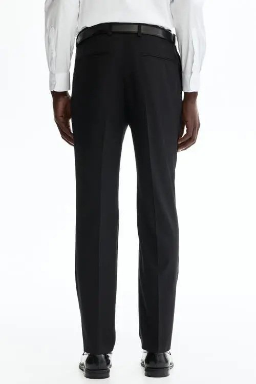 H&M Slim Fit Suit Trousers With Creased Legs - Black