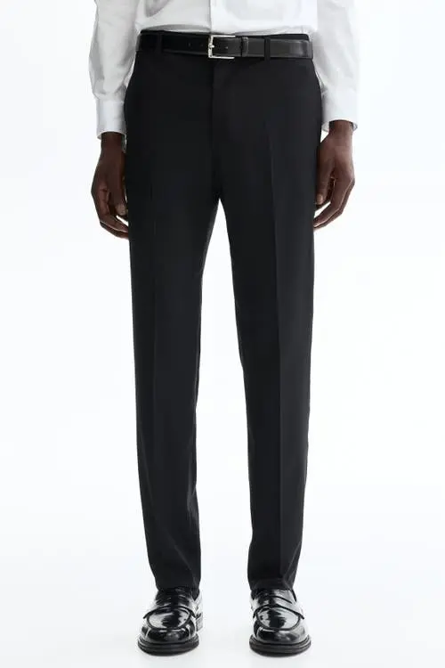 H&M Slim Fit Suit Trousers With Creased Legs - Black