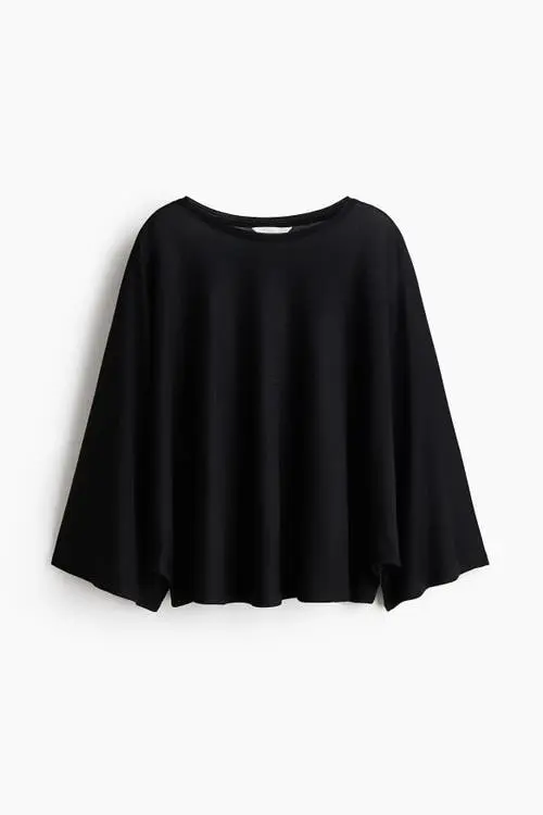 H&m Batwing-sleeved Sheer Jersey Top