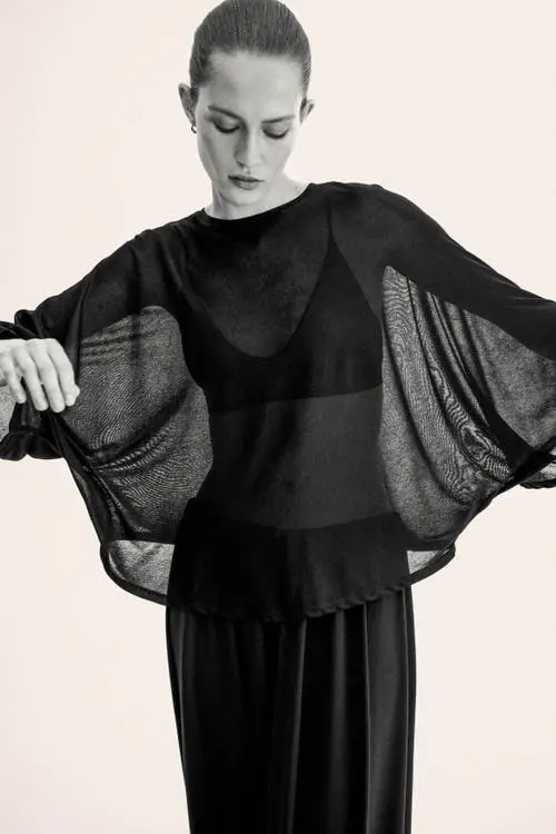 H&m Batwing-sleeved Sheer Jersey Top