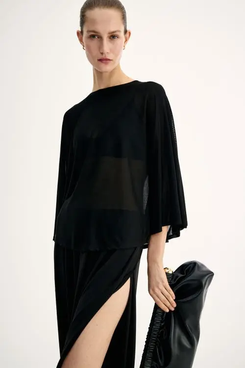 H&m Batwing-sleeved Sheer Jersey Top