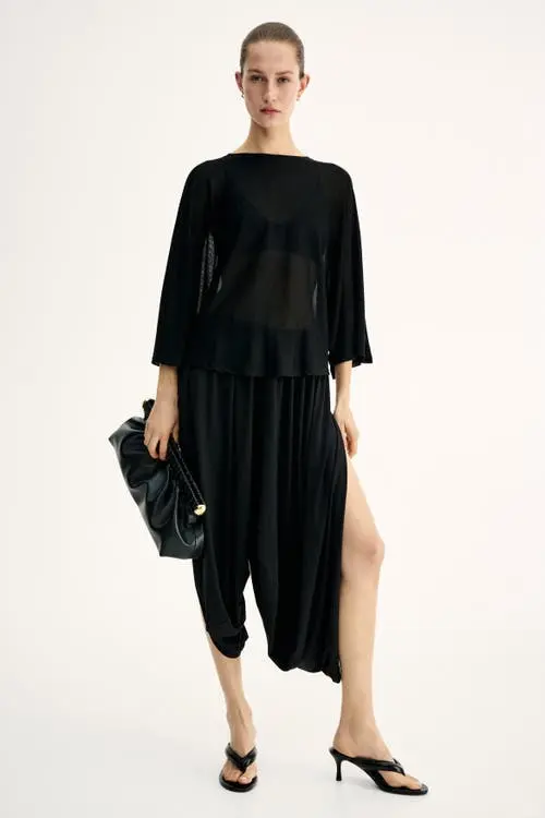 H&m Batwing-sleeved Sheer Jersey Top