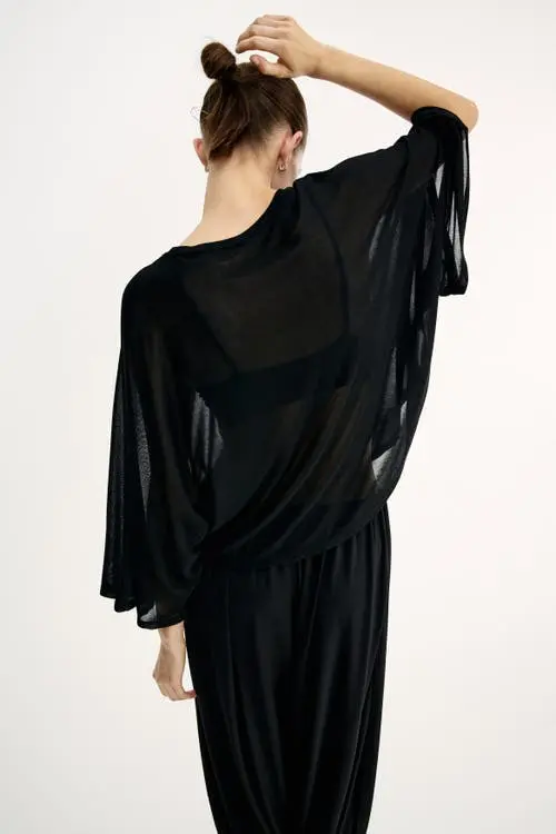 H&m Batwing-sleeved Sheer Jersey Top