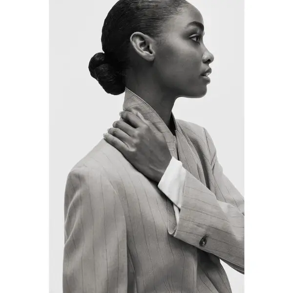 H&m Single-breasted Blazer With Peak Lapels - Beige/pinstriped