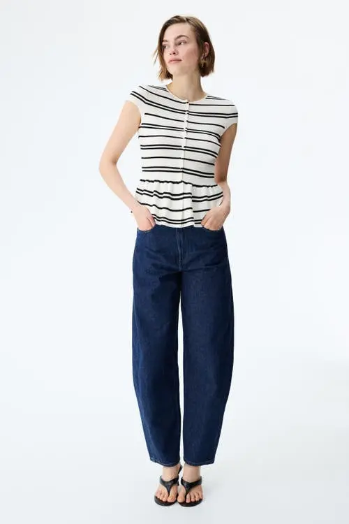 H&M Short-sleeved Peplum Cardigan With Round Neckline