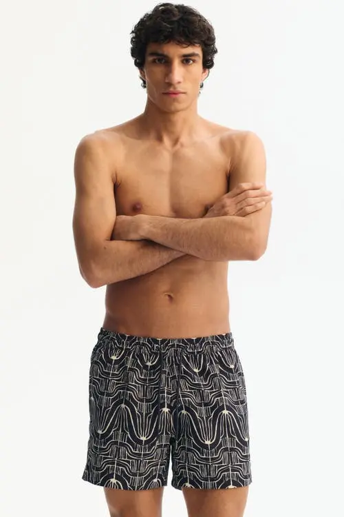 H&m Printed Swim Shorts - Navy Blue/patterned