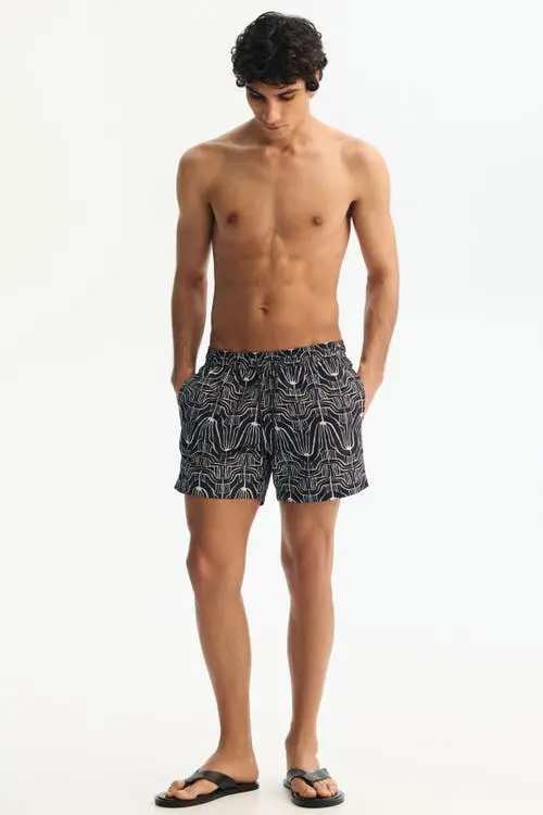 H&m Printed Swim Shorts - Navy Blue/patterned