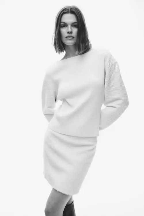 H&M Rib-knit Boatneck Top With Dropped Shoulders