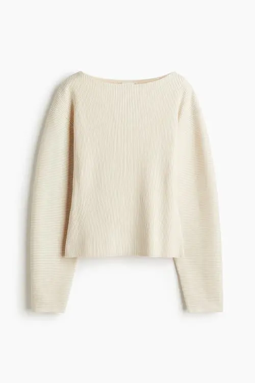 H&M Rib-knit Boatneck Top With Dropped Shoulders