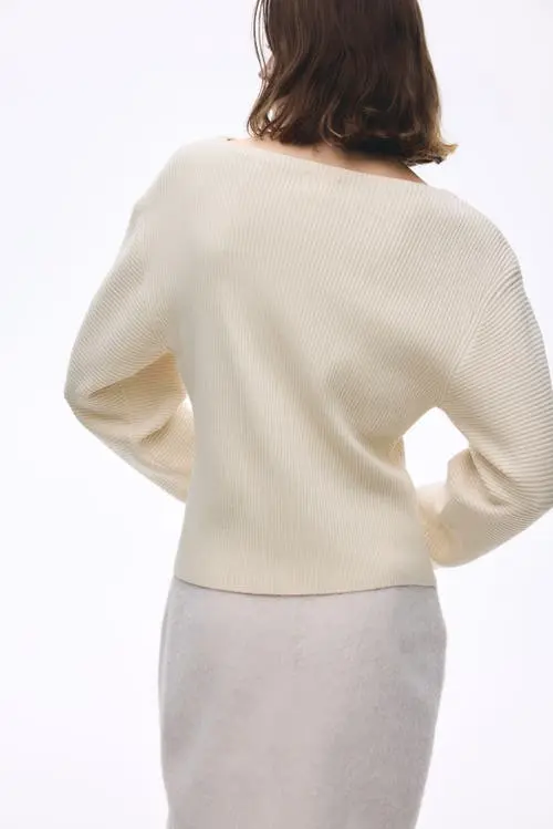 H&M Rib-knit Boatneck Top With Dropped Shoulders