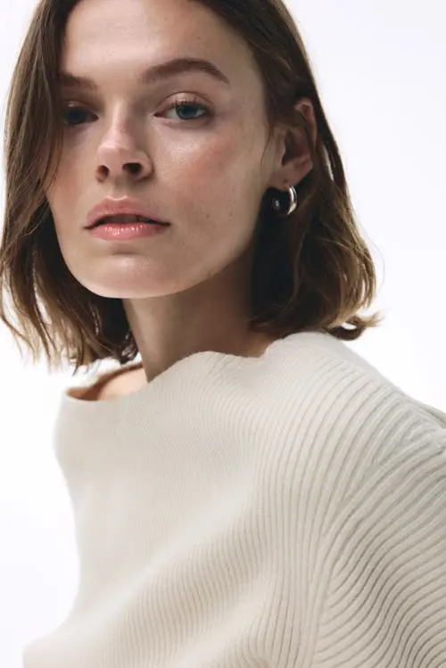 H&M Rib-knit Boatneck Top With Dropped Shoulders