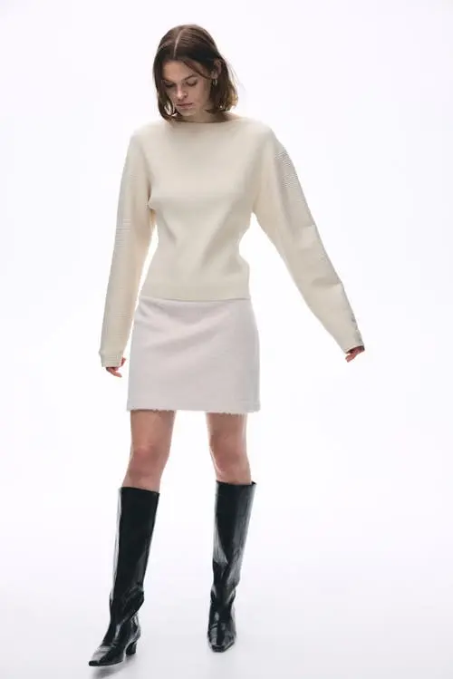H&M Rib-knit Boatneck Top With Dropped Shoulders