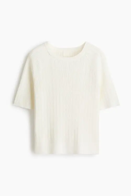 H&m Rib-knit T-shirt With Pointelle Details