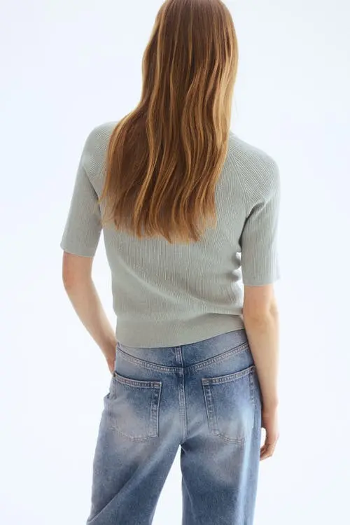 H&m Rib-knit T-shirt With Pointelle Details