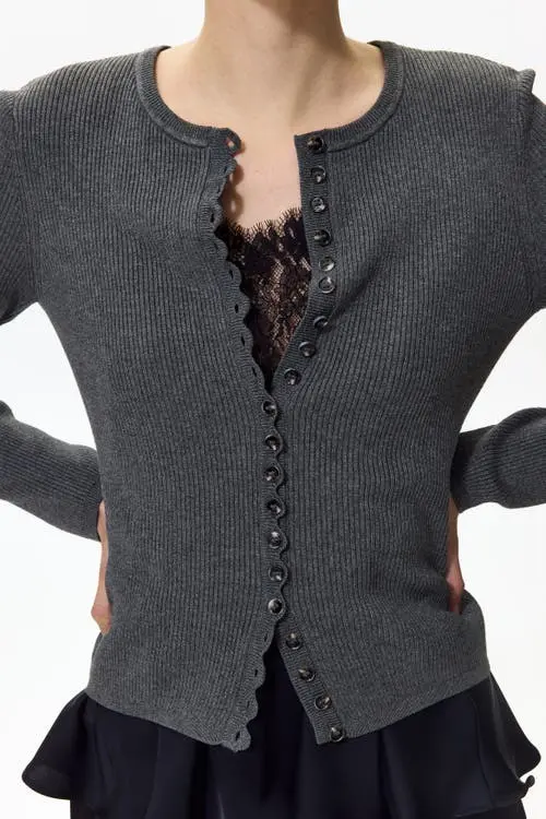 H&m Ribbed Cardigan With Scalloped Button Placket