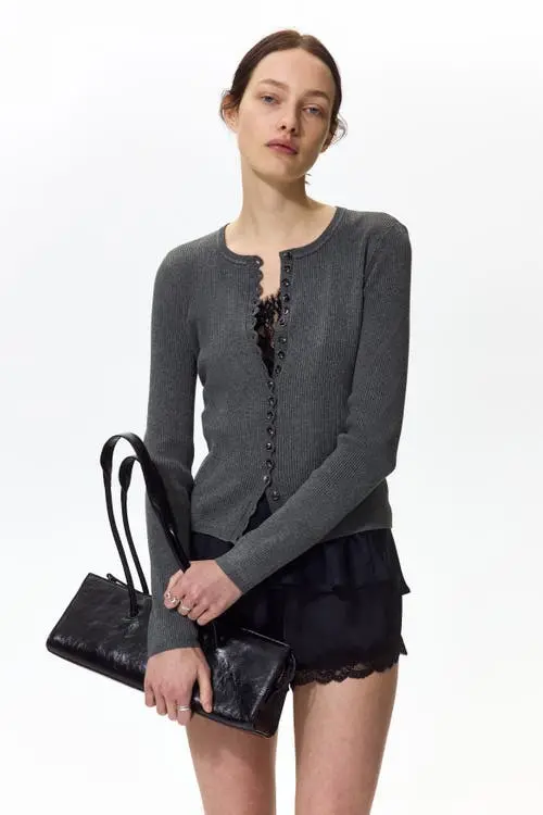 H&m Ribbed Cardigan With Scalloped Button Placket