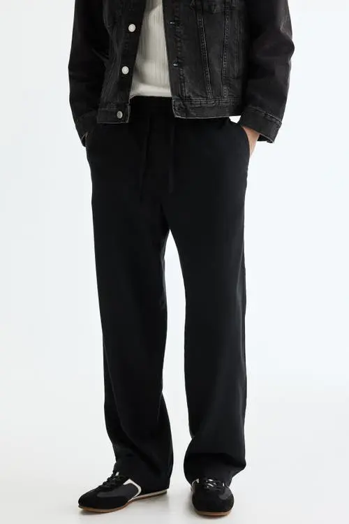 H&m Relaxed Fit Linen-blend Trousers - Black