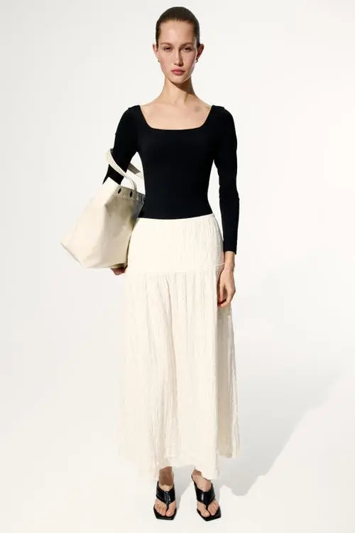 H&m Textured Jersey A-line Midi Skirt