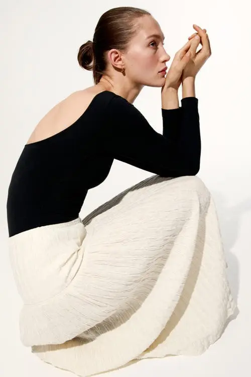 H&m Textured Jersey A-line Midi Skirt