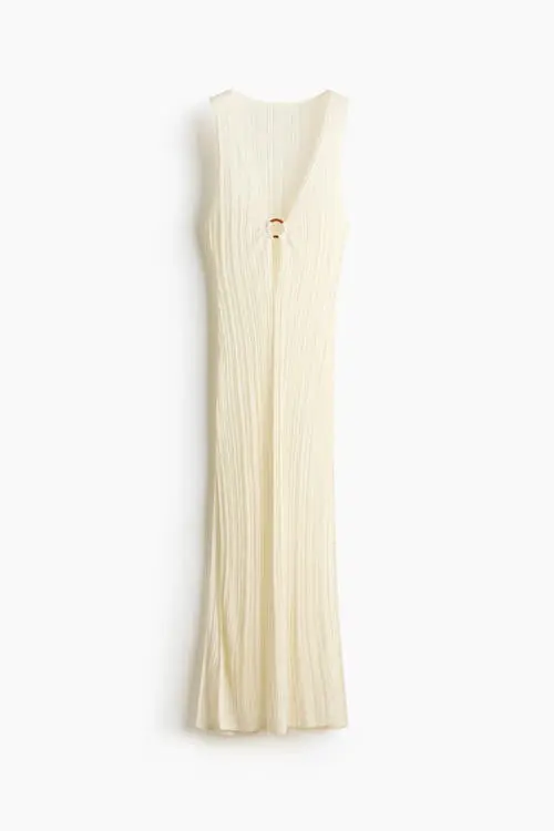 H&m Sleeveless Rib-knit Maxi Dress With V-neck And Side Slits - Cream