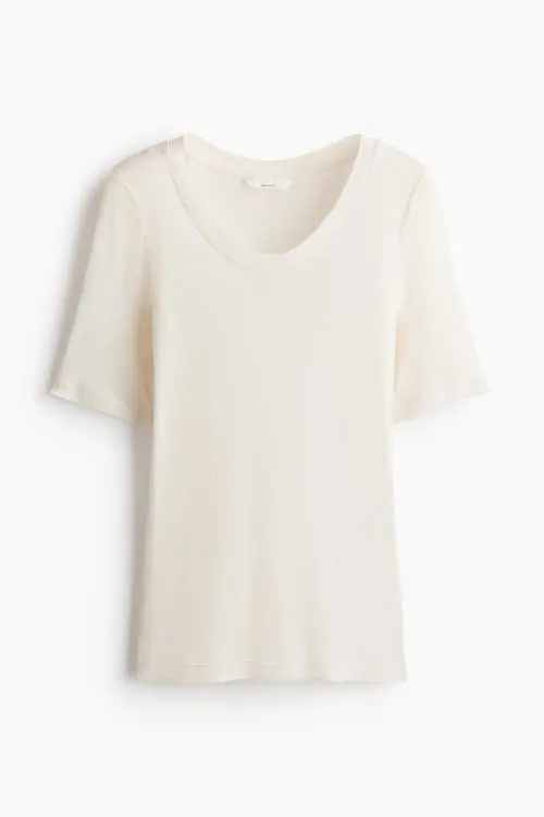 H&m Scoop Neck Pima Cotton T-shirt - Ivory