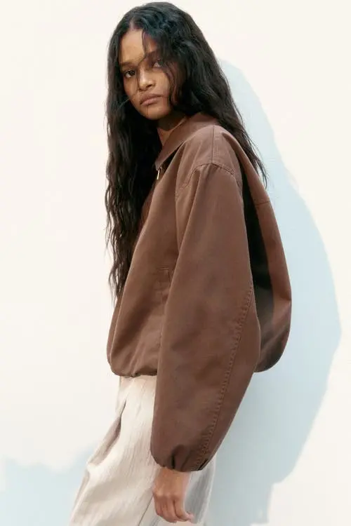 H&m Oversized Twill Blouson Jacket With Zip-up Front