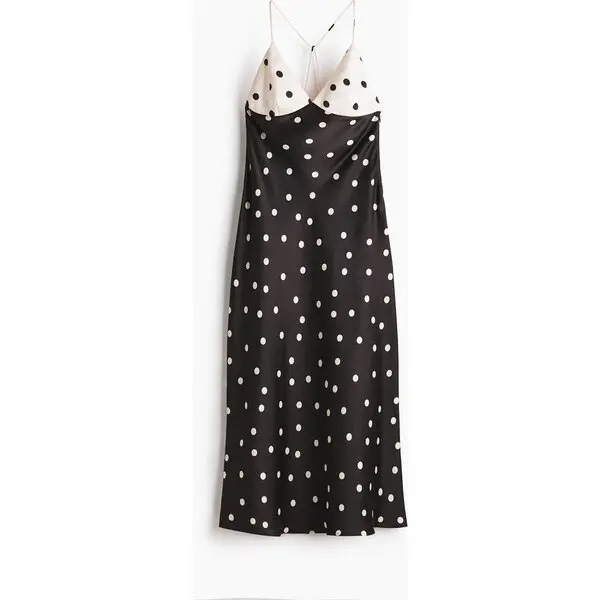 H&m Satin Polka Dot V-neck Midi Dress