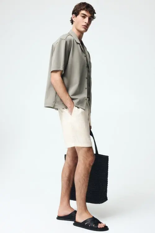 H&m Relaxed Fit Textured Shorts - White