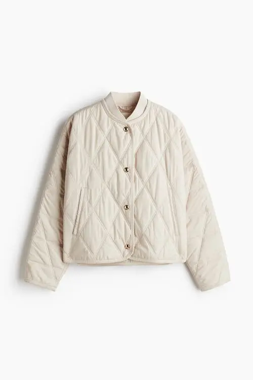 H&m Quilted Jacket With Ribbed Collar And Welt Pockets - Light Beige
