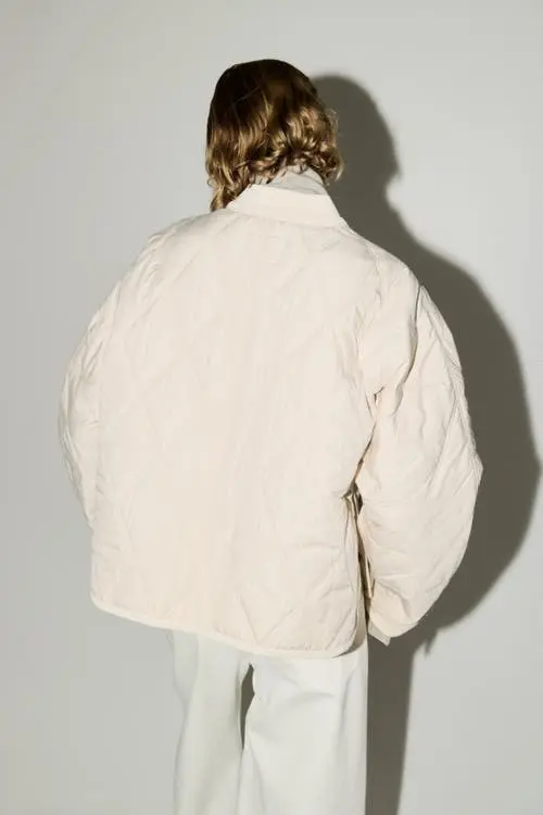 H&m Quilted Jacket With Ribbed Collar And Welt Pockets - Light Beige