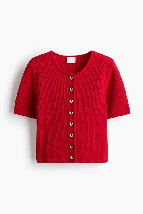 H&m Rib-knit Cardigan With Metal Buttons
