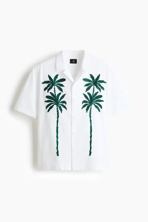 H&m Relaxed Fit Embroidered-motif Resort Shirt