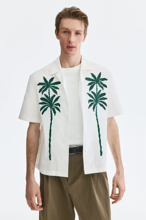 H&m Relaxed Fit Embroidered-motif Resort Shirt